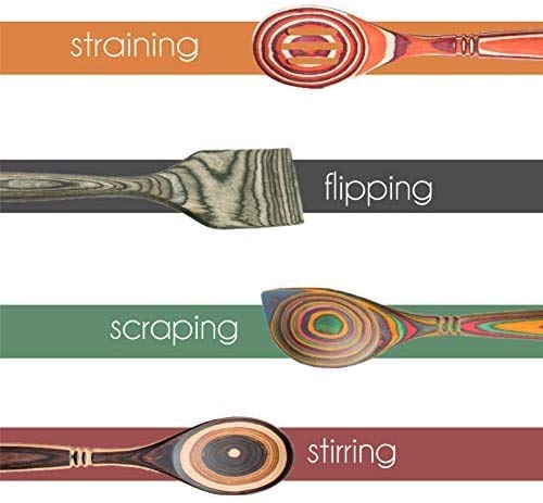 Exotic Pakkawood 7-Piece Kitchen Utensil Set with Spoon, Slotted Spoon, Spatula, Corner Spoon, Small Spoon, Small Spatula/Turner, Spreader - Earth Friendly Material - by Crate Collective (Rainbow)