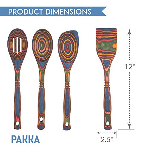 Exotic Pakkawood 7-Piece Kitchen Utensil Set with Spoon, Slotted Spoon, Spatula, Corner Spoon, Small Spoon, Small Spatula/Turner, Spreader - Earth Friendly Material - by Crate Collective (Rainbow)