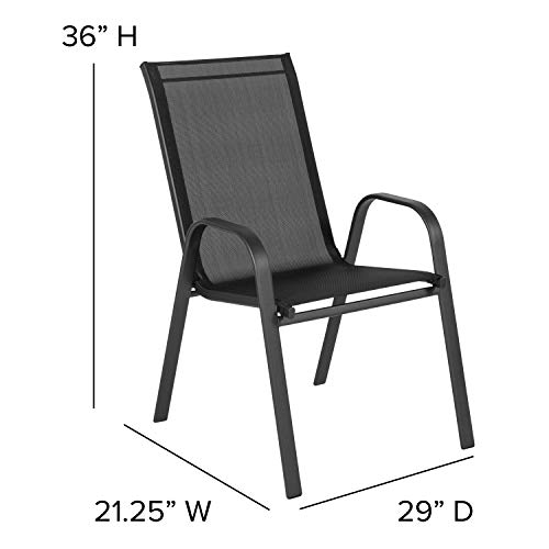 Flash Furniture 4 Flex Comfort Stack Chairs, 55" Tempered Glass Patio Table with Umbrella Hole, Black