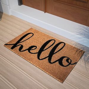 flash furniture harbold indoor/outdoor coir doormat – natural background with black hello message – 18″ x 30″ – non-slip backing