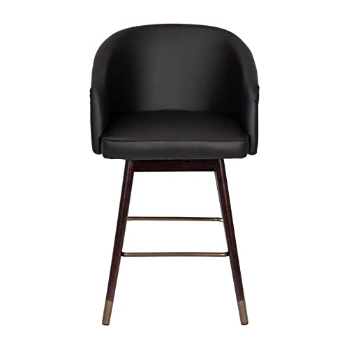 Flash Furniture Margo Commercial Grade Mid-Back Counter Stool - Black LeatherSoft Upholstery - Walnut Finish Beechwood Legs with Soft Bronze Accents - 26" Barstool