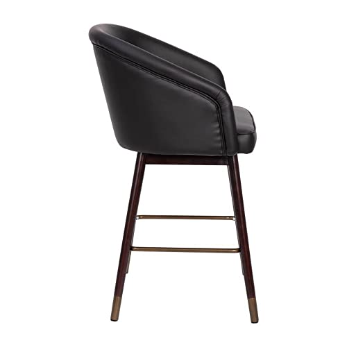 Flash Furniture Margo Commercial Grade Mid-Back Counter Stool - Black LeatherSoft Upholstery - Walnut Finish Beechwood Legs with Soft Bronze Accents - 26" Barstool