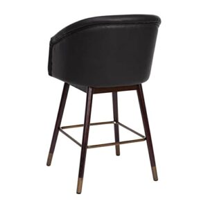 Flash Furniture Margo Commercial Grade Mid-Back Counter Stool - Black LeatherSoft Upholstery - Walnut Finish Beechwood Legs with Soft Bronze Accents - 26" Barstool