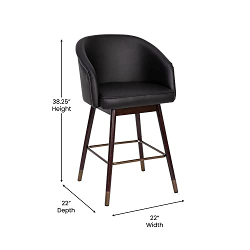 Flash Furniture Margo Commercial Grade Mid-Back Counter Stool - Black LeatherSoft Upholstery - Walnut Finish Beechwood Legs with Soft Bronze Accents - 26" Barstool