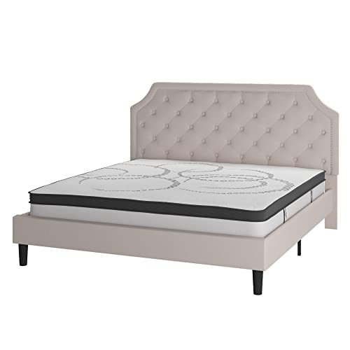 Flash Furniture Upholstered Platform Bed/Mattress Set, King, Beige