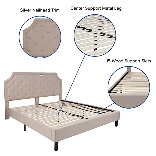 Flash Furniture Upholstered Platform Bed/Mattress Set, King, Beige