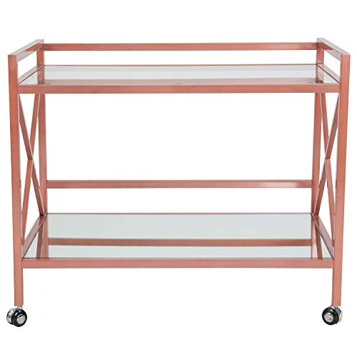 Flash Furniture Glenwood Park Glass Kitchen Serving and Bar Cart with Rose Gold Frame