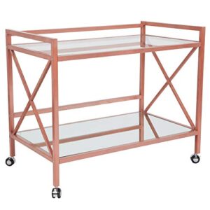 Flash Furniture Glenwood Park Glass Kitchen Serving and Bar Cart with Rose Gold Frame