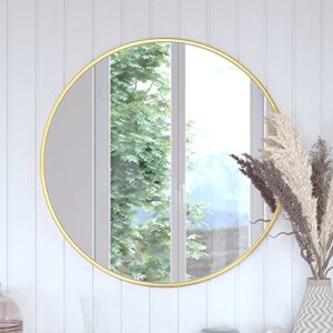 Flash Furniture Julianne Metal Framed Wall Large Accent Mirror for Bathroom, Vanity, Entryway, Dining, Living Room, 30" Round, Gold