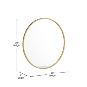 Flash Furniture Julianne Metal Framed Wall Large Accent Mirror for Bathroom, Vanity, Entryway, Dining, Living Room, 30" Round, Gold