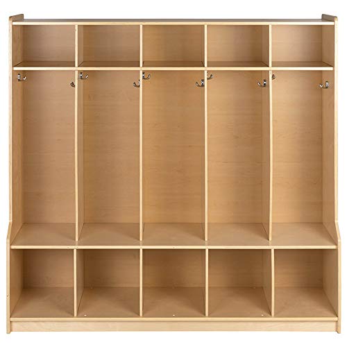 Flash Furniture Wooden 5 Section School Coat Locker with Bench, Cubbies, and Storage Organizer Hook-Safe, Kid Friendly Design - 48"H x 48"L (Natural)