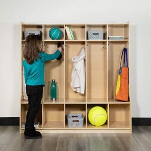 Flash Furniture Wooden 5 Section School Coat Locker with Bench, Cubbies, and Storage Organizer Hook-Safe, Kid Friendly Design - 48"H x 48"L (Natural)