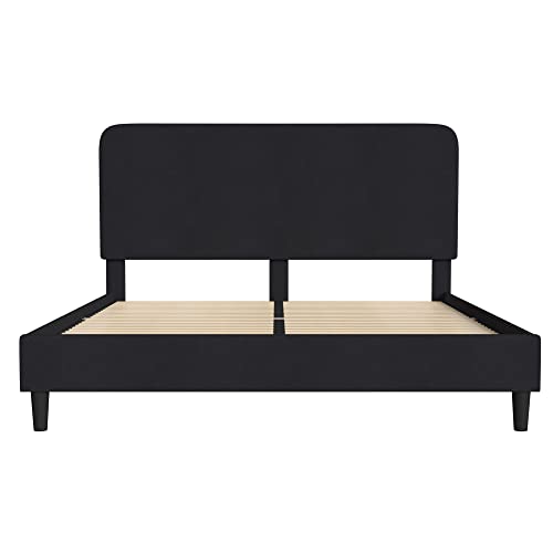 Flash Furniture Addison Platform Bed - Charcoal Fabric Upholstery - King - Headboard with Rounded Edges - Wood Slat Support - No Box Spring or Foundation Needed