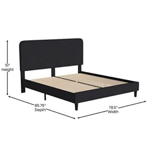 Flash Furniture Addison Platform Bed - Charcoal Fabric Upholstery - King - Headboard with Rounded Edges - Wood Slat Support - No Box Spring or Foundation Needed