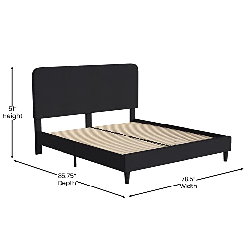 Flash Furniture Addison Platform Bed - Charcoal Fabric Upholstery - King - Headboard with Rounded Edges - Wood Slat Support - No Box Spring or Foundation Needed