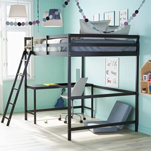 Flash Furniture Riley Loft Bed Frame with Desk - Espresso Wood Slats - Full Size - Protective Guard Rails & Ladder - Kids, Teens and Adults - Space Saving Design