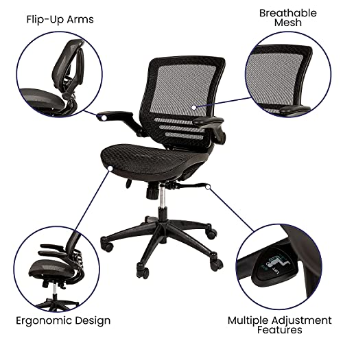 Flash Furniture Mid-Back Transparent Black Mesh Executive Swivel Office Chair with Black Frame and Flip-Up Arms