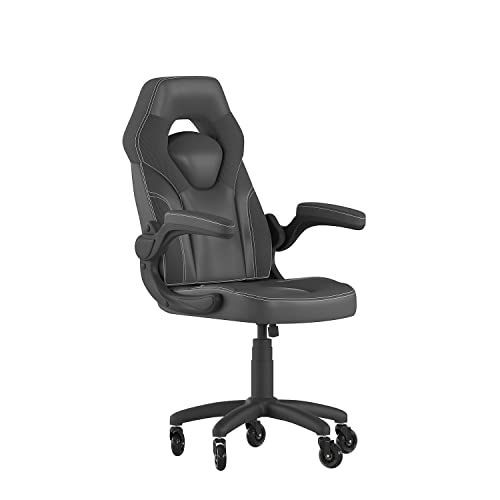 Flash Furniture X10 Gaming Chair Racing Office Computer PC Adjustable Chair with Flip-up Arms and Transparent Roller Wheels, Black LeatherSoft