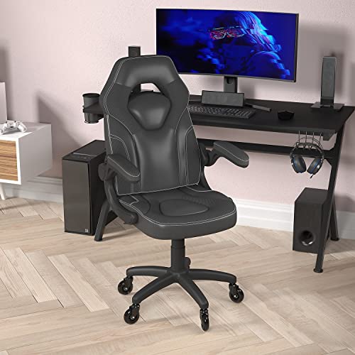 Flash Furniture X10 Gaming Chair Racing Office Computer PC Adjustable Chair with Flip-up Arms and Transparent Roller Wheels, Black LeatherSoft