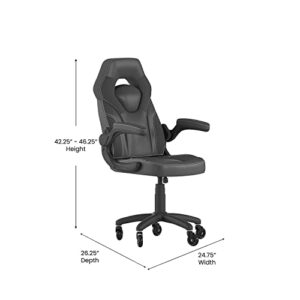 Flash Furniture X10 Gaming Chair Racing Office Computer PC Adjustable Chair with Flip-up Arms and Transparent Roller Wheels, Black LeatherSoft