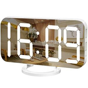 wulawindy digital alarm clock, large mirrored led display, with usb charger, snooze function dim mode wall hanging beside desk clock for bedroom (white)