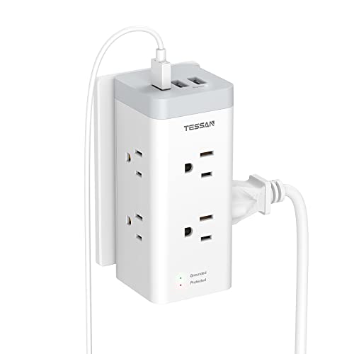 Multi Plug Outlet Extender with USB, TESSAN Surge Protector Outlet with 3 USB Wall Charger, 1050J Multiple Outlet Expander with 6 Electrical Outlet for Home, Dorm Room Essentials