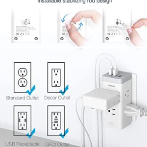 Multi Plug Outlet Extender with USB, TESSAN Surge Protector Outlet with 3 USB Wall Charger, 1050J Multiple Outlet Expander with 6 Electrical Outlet for Home, Dorm Room Essentials