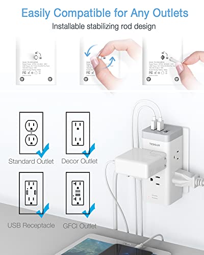 Multi Plug Outlet Extender with USB, TESSAN Surge Protector Outlet with 3 USB Wall Charger, 1050J Multiple Outlet Expander with 6 Electrical Outlet for Home, Dorm Room Essentials