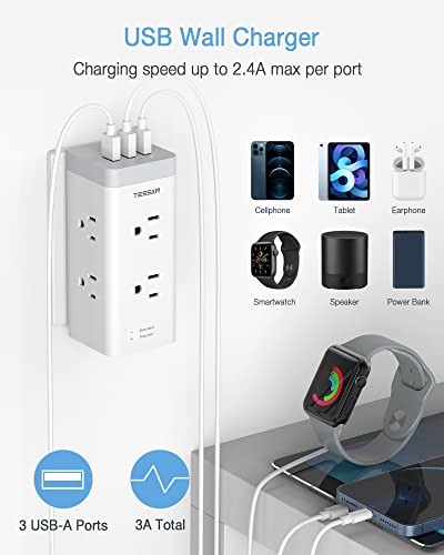 Multi Plug Outlet Extender with USB, TESSAN Surge Protector Outlet with 3 USB Wall Charger, 1050J Multiple Outlet Expander with 6 Electrical Outlet for Home, Dorm Room Essentials