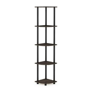 furinno turn-n-tube 5 tier corner display rack multipurpose shelving unit, 1-pack, dark brown grain/black