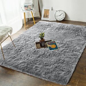 andecor soft fluffy bedroom rug, 4 x 6 feet indoor shaggy plush area rugs for living room boys girls kids baby room nursery college dorm home decorations floor carpet, grey