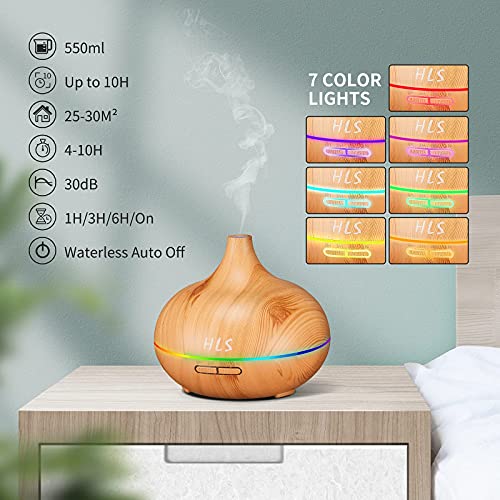 Aroma Diffuser for Essential Oil Large Room Diffusers Set with 10 Essential Oils,Ultrasonic 550ml Aromatherapy Diffuser with Essential Oil, Bedroom Vaporizer Cool Mist Humidifier for Home Office