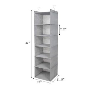 MAX Houser 6 Tier Shelf Hanging Closet Organizer, Closet Hanging Shelf with 2 Sturdy Hooks for Storage, Foldable (Light Grey)