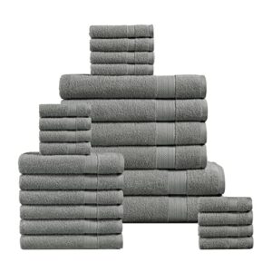 space grey bath towels for bathroom set – 100% cotton 24 pc towels set, highly absorbent bathroom towel set, 2 oversize bath sheets, 4 gray bath towels, 6 hand towels, 8 wash cloths,4 fingertip towels