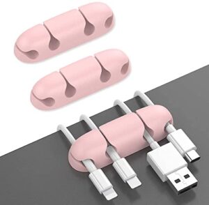 ahastyle 3 pack cord holders for desk, strong adhesive cord keeper cable clips organnizer for organizing usb cable/power cord/wire home office and car(pink)