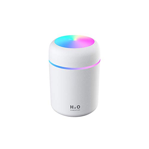 Colorful Cool Mini Humidifier,Essential Oil Diffuser, USB Portable Mini Humidifier for Car, Office Bedroom, Desktop, 7 Color 2 Mist Modes, Super Quiet (White)