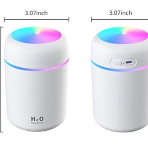 Colorful Cool Mini Humidifier,Essential Oil Diffuser, USB Portable Mini Humidifier for Car, Office Bedroom, Desktop, 7 Color 2 Mist Modes, Super Quiet (White)