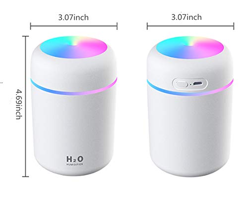 Colorful Cool Mini Humidifier,Essential Oil Diffuser, USB Portable Mini Humidifier for Car, Office Bedroom, Desktop, 7 Color 2 Mist Modes, Super Quiet (White)