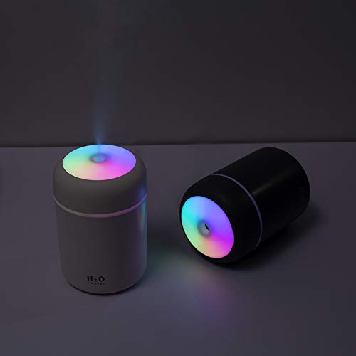 Colorful Cool Mini Humidifier,Essential Oil Diffuser, USB Portable Mini Humidifier for Car, Office Bedroom, Desktop, 7 Color 2 Mist Modes, Super Quiet (White)