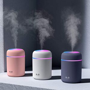 Colorful Cool Mini Humidifier,Essential Oil Diffuser, USB Portable Mini Humidifier for Car, Office Bedroom, Desktop, 7 Color 2 Mist Modes, Super Quiet (White)