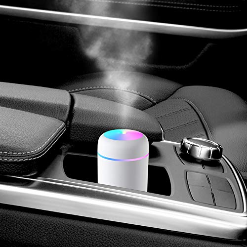 Colorful Cool Mini Humidifier,Essential Oil Diffuser, USB Portable Mini Humidifier for Car, Office Bedroom, Desktop, 7 Color 2 Mist Modes, Super Quiet (White)