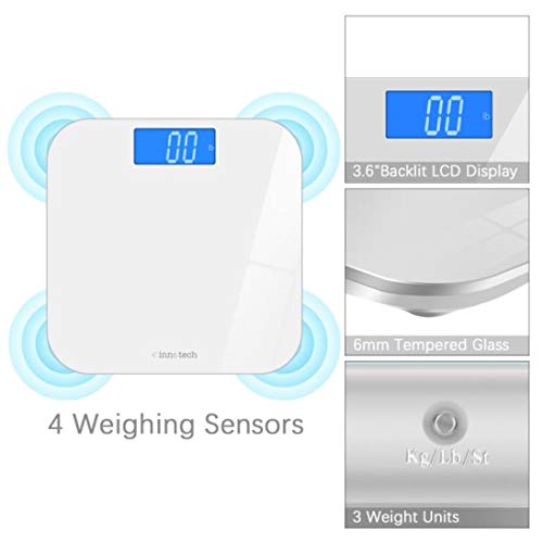 Innotech Digital Bathroom Scale with Easy-to-Read Backlit LCD (White)