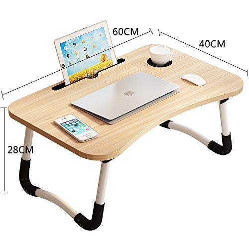 Lap Desk with Storage Drawer, Holders for Cup and Tablet, Laptop Bed Tray Table with Foldable Legs, Laptop Bed Stand, Portable Standing Table for Sofa Couch Floor Bed (23.6", Walnut)