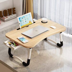 Lap Desk with Storage Drawer, Holders for Cup and Tablet, Laptop Bed Tray Table with Foldable Legs, Laptop Bed Stand, Portable Standing Table for Sofa Couch Floor Bed (23.6", Walnut)