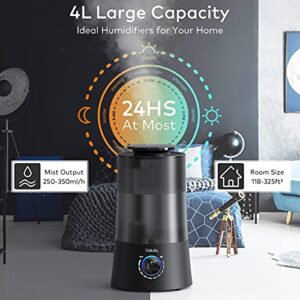 Humidifiers for Bedroom - 4L Cool Mist Humidifier Top Fill Oil Diffuser Quiet Ultrasonic Humidifiers for Home Large Room with Adjustable 360° Rotation Nozzle, Auto Shut-Off, Humidifiers for Baby