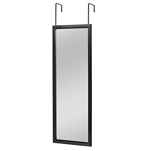 MIRUO Over The Door, Wall Mirror Dressing Make Up Full Length Hanging, Polystyrene Frame for Bathroom, Bedroom, Living Room, Dorm and More (Black, 43" x 16")