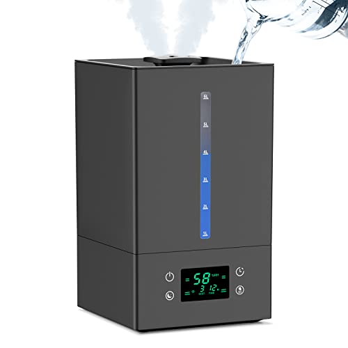 6L Humidifiers for Bedroom Large Room, Cool Mist Humidifiers for Baby Nursery Plants with Essential Oils Diffuser, 360°Rotatable Double Spray Outlet Nozzle, Auto-Shut Off, Sleep Mode, Quiet, Top Fill Ultrasonic Smart Control, Easy to Clean