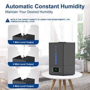 6L Humidifiers for Bedroom Large Room, Cool Mist Humidifiers for Baby Nursery Plants with Essential Oils Diffuser, 360°Rotatable Double Spray Outlet Nozzle, Auto-Shut Off, Sleep Mode, Quiet, Top Fill Ultrasonic Smart Control, Easy to Clean