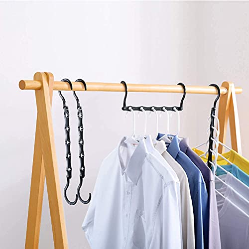 HOUSE DAY Black Magic Space Saving Hangers, Premium Smart Hanger Hooks, Sturdy Cascading Hangers with 5 Holes for Heavy Clothes, Closet Organizers and Storage, College Dorm Room Essentials 10 Pack