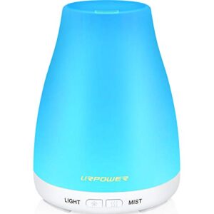 urpower 2nd version essential oil diffusers,aroma essential oil cool mist humidifier with adjustable mist mode,less water auto shut-off and 7 color lights changing for home office baby